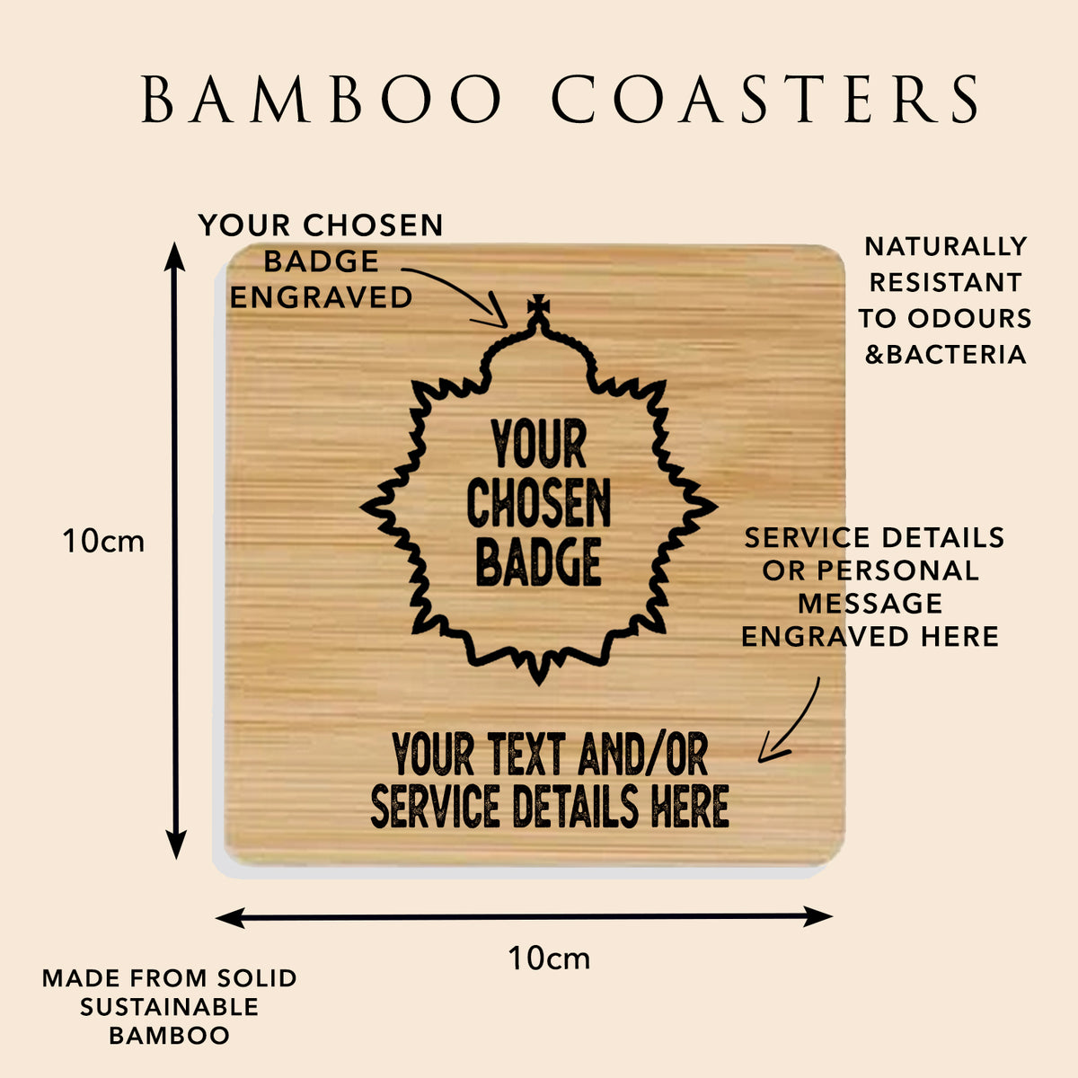 Military Badge & Text Engraved Bamboo Coaster | Empire Medals