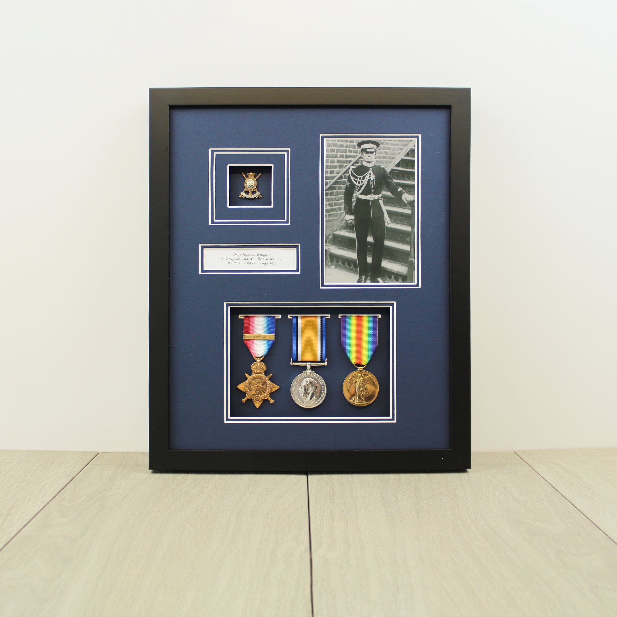 Military medal and cap badge frame for sale — Empire Medals